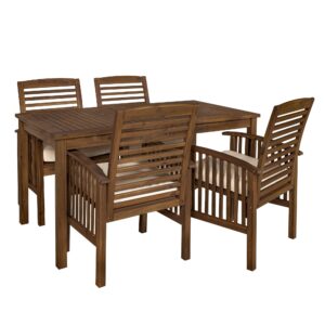 walker edison rendezvous modern 5 piece solid acacia wood outdoor dining set, set of 5, dark brown