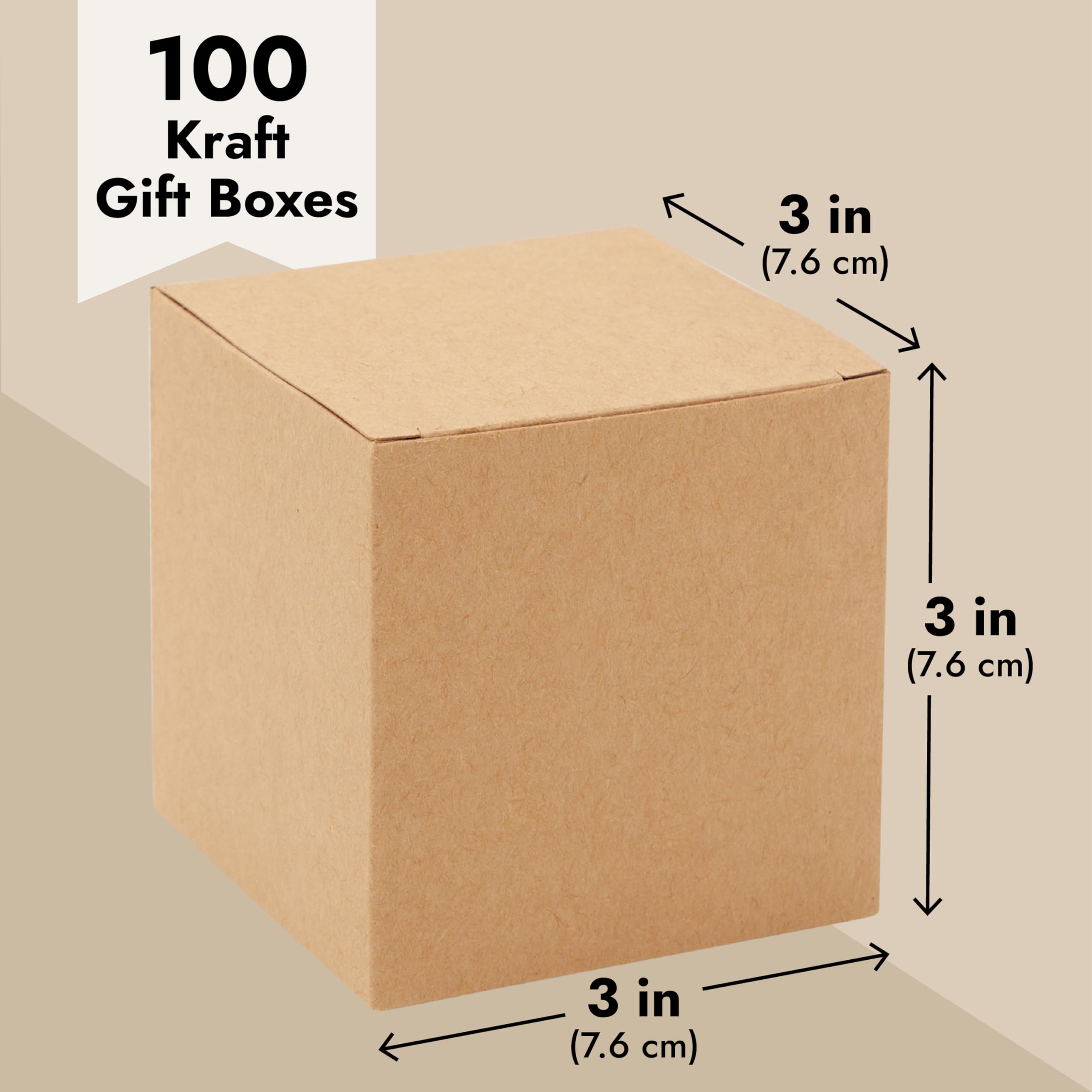 Juvale 100-Pack Brown 3x3x3 Gift Boxes with Lids for Candles, Ornaments, Crafts, Party Favors, Cupcakes, Holiday, Birthday, Baby Shower, Bridesmaid and Groomsmen Proposal, Easy Assemble