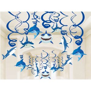 shark party supplies hanging swirls kids birthday decorations for shark sea themed splash ceiling foil ornaments (30 pcs)