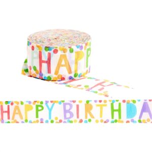 vibrant rainbow "happy birthday" printed crepe streamers - 81' (1 count) - perfect for birthday celebrations