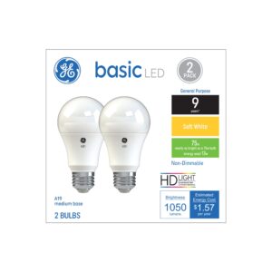 ge basic led light bulbs, 75 watt, soft white, a19 (2 pack)