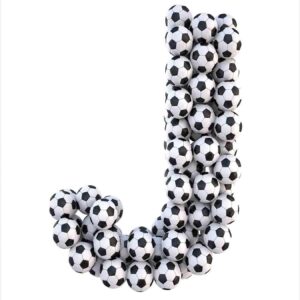 Ambesonne Letter J Duvet Cover Set, Soccer Balls in The Form of a Letter Futboll Alphabet Theme Teamplay Sports, Decorative 2 Piece Bedding Set with 1 Pillow Sham, Twin Size, Black Off White