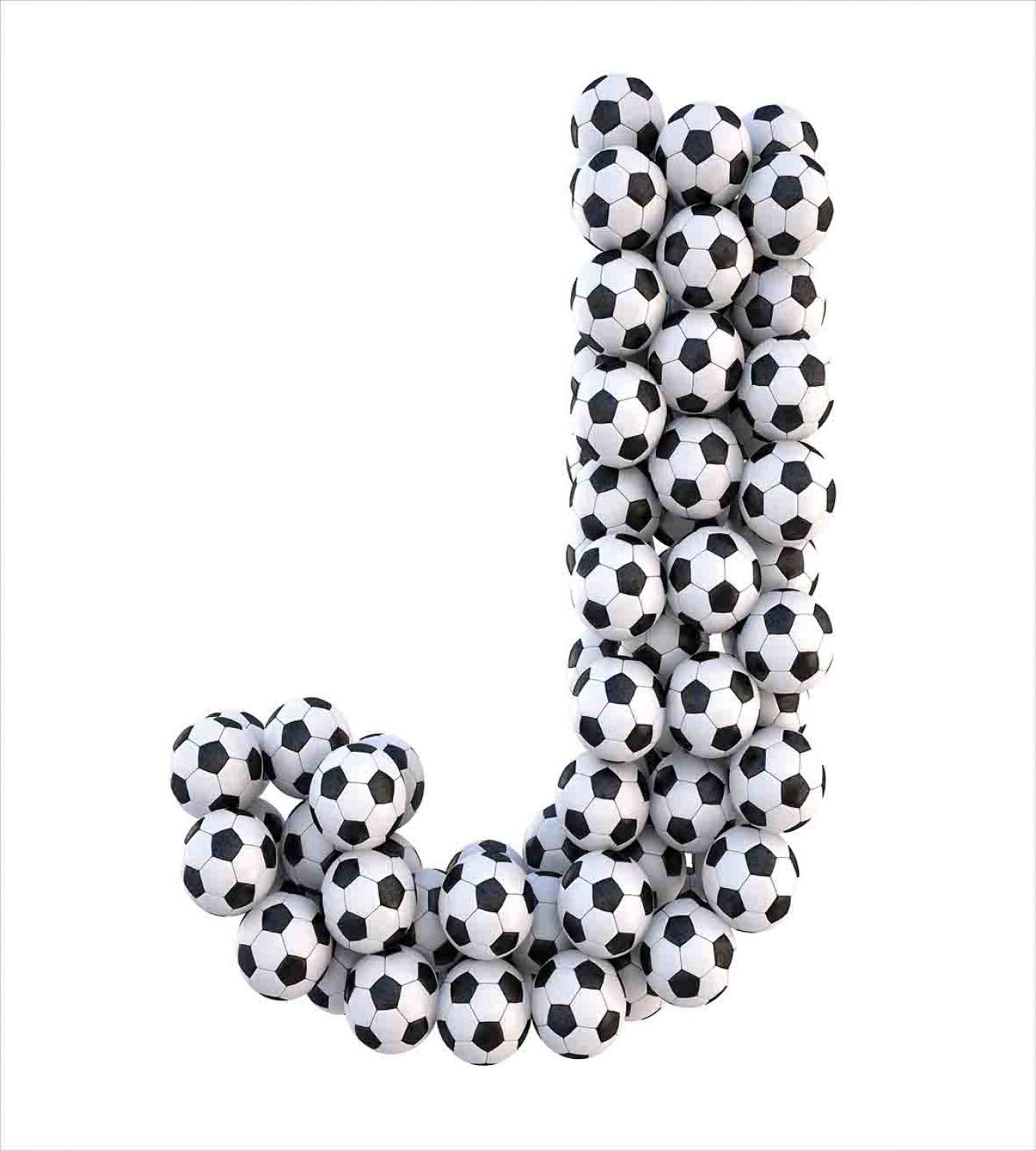 Ambesonne Letter J Duvet Cover Set, Soccer Balls in The Form of a Letter Futboll Alphabet Theme Teamplay Sports, Decorative 2 Piece Bedding Set with 1 Pillow Sham, Twin Size, Black Off White