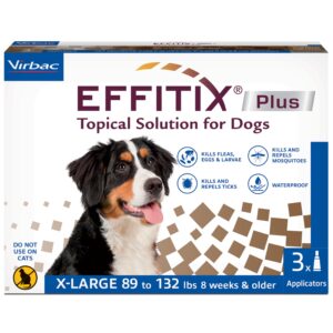 effitix plus topical solution for dogs - for dog flea and tick for x-large dogs (89-132lbs), 3 doses, waterproof topical prevention (by virbac)