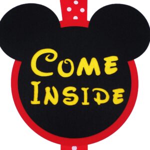 RORARO Mickey Mouse Birthday Welcome Door Sign Felt Decorations Welcome Hanger-Come inside its fun inside-Disney Decorations Supplies Birthday banner Party Favor