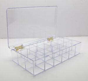 clear 18 compartment storage plastic box 10 3/8" l x 6" w x 2" h - 1 piece per pack