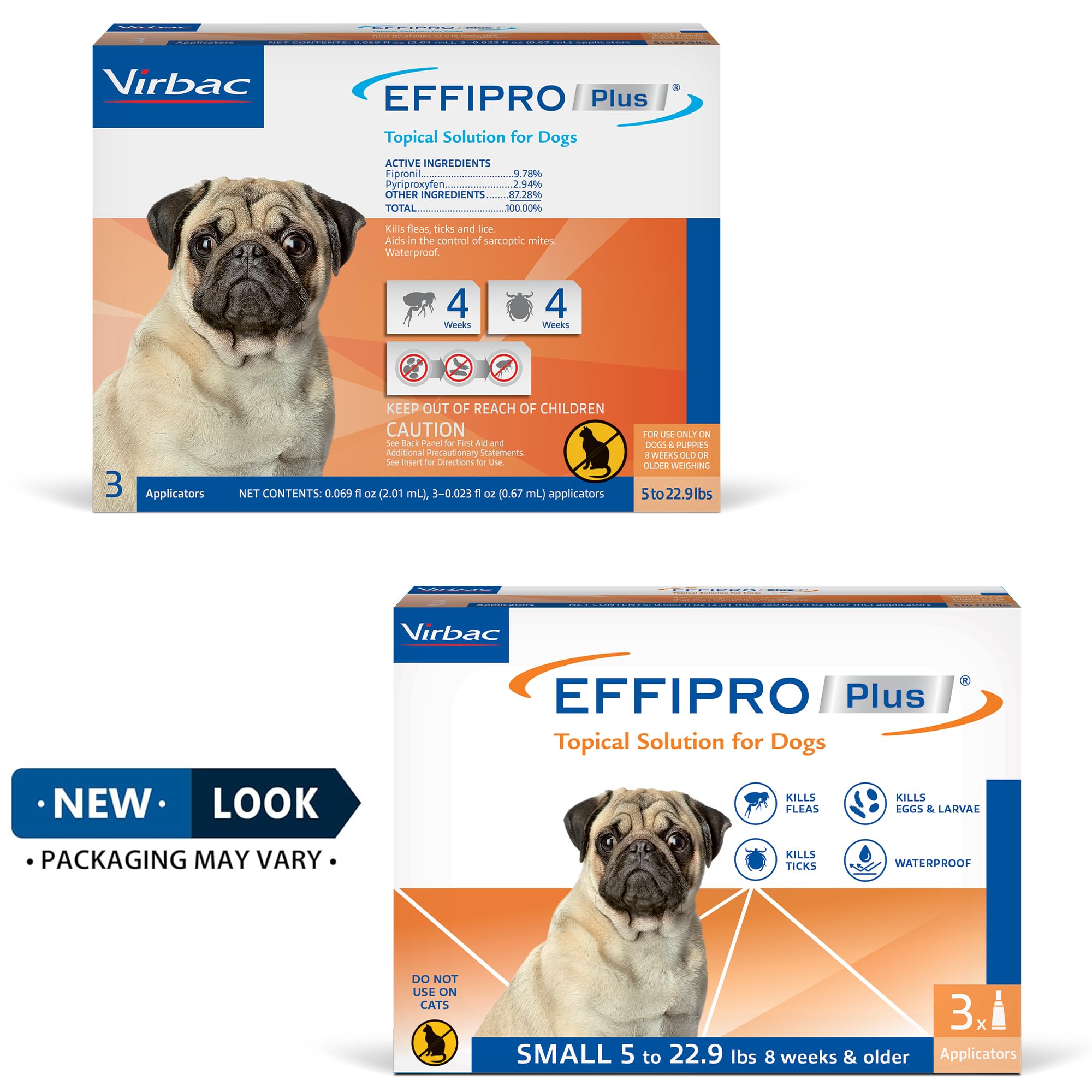 Virbac Effipro Plus Topical Solution for Dogs - Dog Flea and Tick Treatment for Small Dogs (5-22.9lbs), 3 Doses, Waterproof Topical Prevention