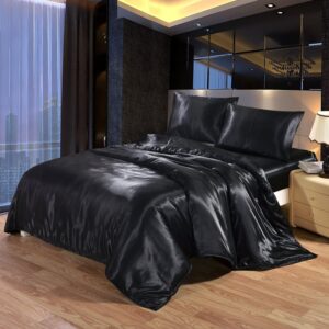 Vagasi Black Duvet Cover Set King Size 3 Pieces - Comforter Cover Super Soft with 2 Pillow Shams - Satin Bedding Set Breathable & Smooth with Zipper Closure