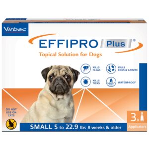 virbac effipro plus topical solution for dogs - dog flea and tick treatment for small dogs (5-22.9lbs), 3 doses, waterproof topical prevention