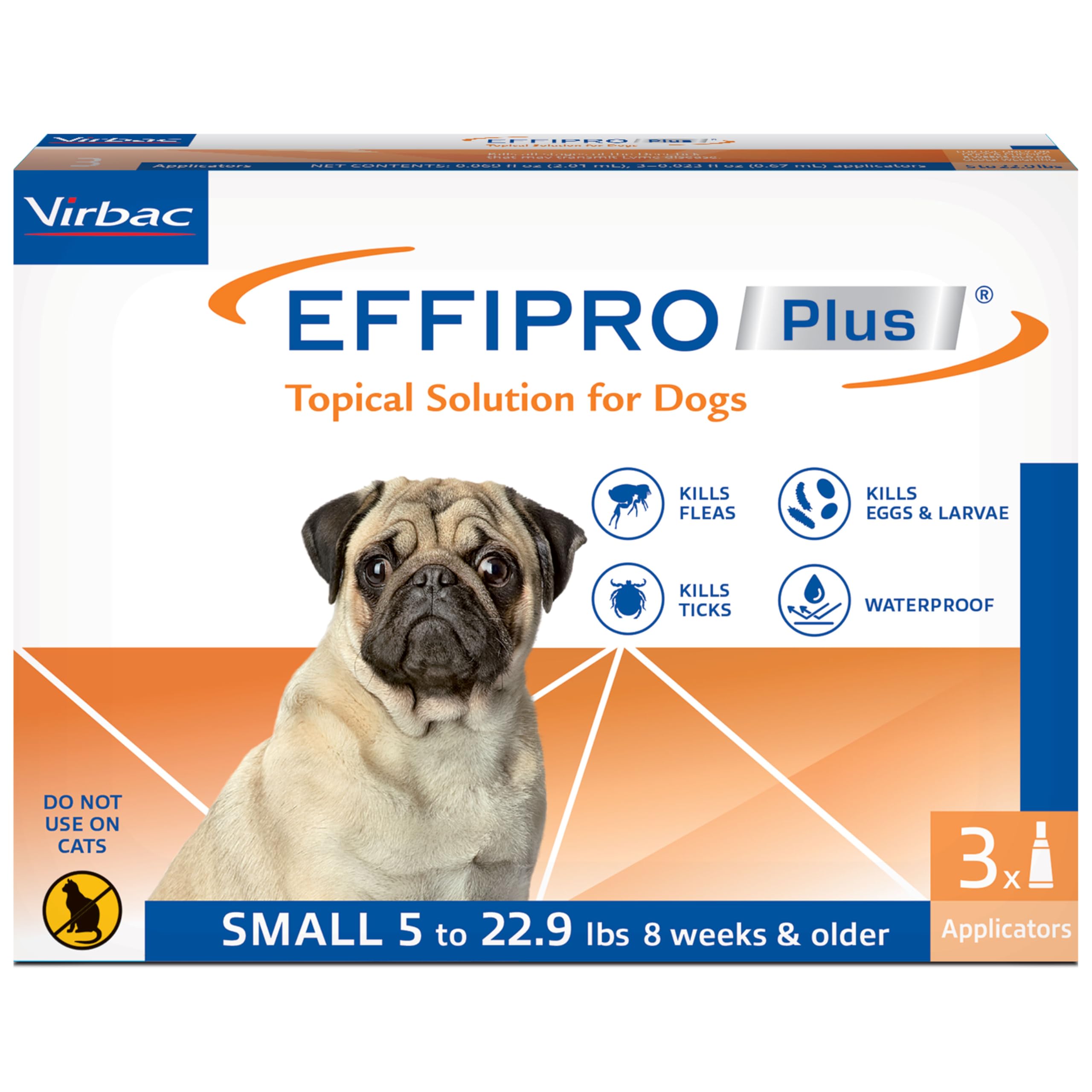 Virbac Effipro Plus Topical Solution for Dogs - Dog Flea and Tick Treatment for Small Dogs (5-22.9lbs), 3 Doses, Waterproof Topical Prevention