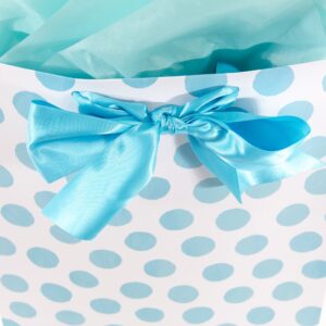 Hallmark 15" Extra Large Gift Bag with Tissue Paper - Blue Polka Dots and Bow for Baby Showers, Birthdays, Bridal Showers and More