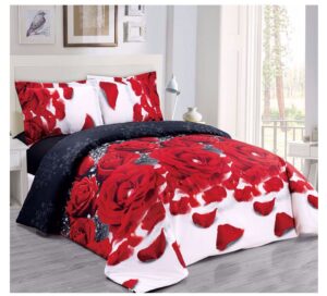 21fashion 3d duvet cover fitted sheet with pillow case floral printed complete bedding set alex print king