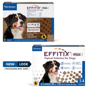 Effitix Plus Topical Solution for Dogs - for Dog Flea and Tick for X-Large Dogs (89-132lbs), 3 Doses, Waterproof Topical Prevention (by Virbac)