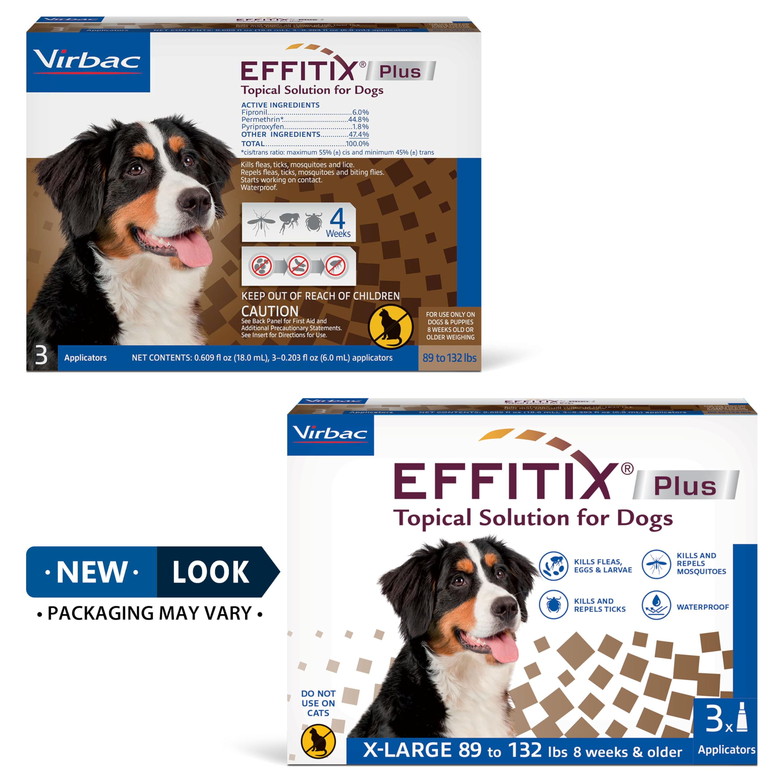 Effitix Plus Topical Solution for Dogs - for Dog Flea and Tick for X-Large Dogs (89-132lbs), 3 Doses, Waterproof Topical Prevention (by Virbac)