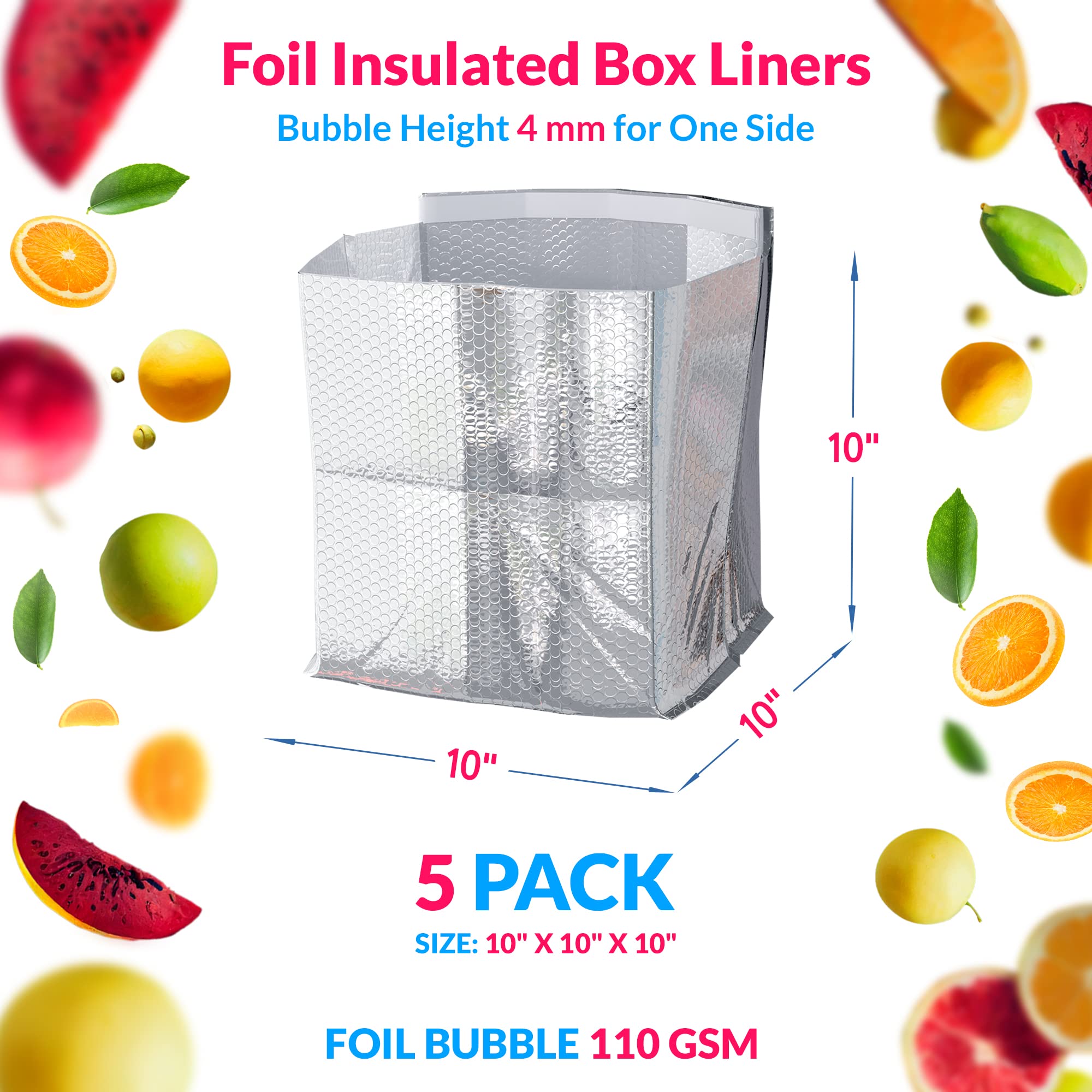 ABC PACK & SUPPLY 5 Pack Silver Foil Insulated Box Liners 10 x 10 x 10 inches. Shipping Boxes for Frozen Food, Odorless Insulated Containers. Leakproof Cold Shipping Boxes for Frozen Fish, Meat