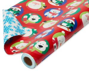 american greetings 175 sq. ft. reversible kids christmas wrapping paper, santa and snowflakes (1 jumbo roll 30 in. x 70 ft.)