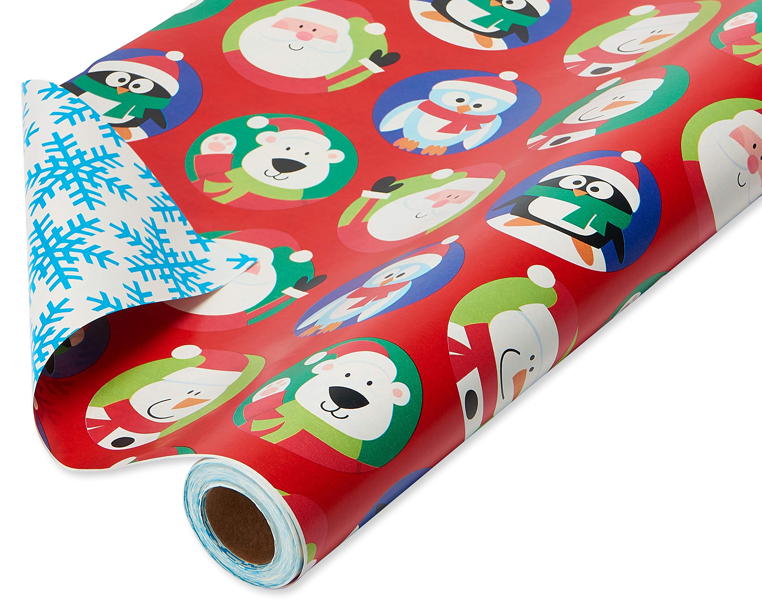 American Greetings 175 sq. ft. Reversible Kids Christmas Wrapping Paper, Santa and Snowflakes (1 Jumbo Roll 30 in. x 70 ft.)