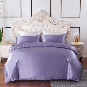 Vagasi Purple Duvet Cover Set King Size 3 Pieces - Comforter Cover Super Soft with 2 Pillow Shams - Satin Bedding Set Breathable & Smooth with Zipper Closure