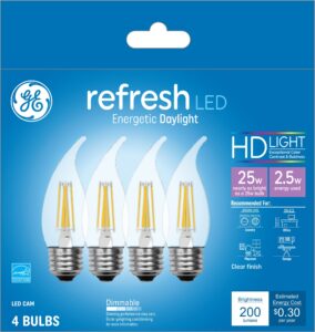 ge lighting 45576 relax hd led (25-watt replacement) 200-lumen candle bulb with medium base, soft white clear, 4-pack, 4 piece