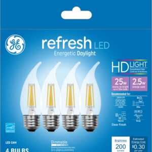 GE Lighting 45576 Relax HD LED (25-Watt Replacement) 200-Lumen Candle Bulb with Medium Base, Soft White Clear, 4-Pack, 4 Piece