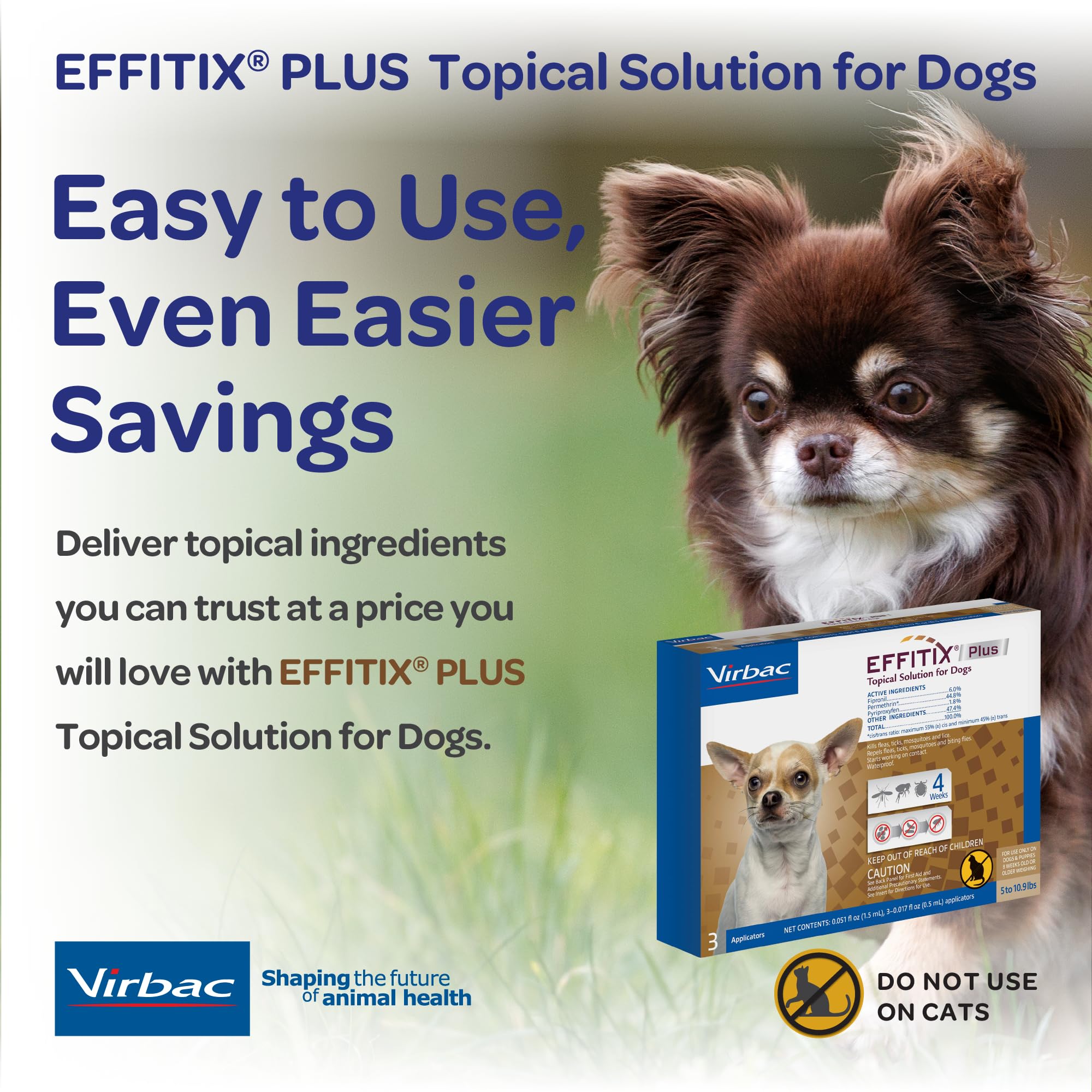 Effitix Plus Topical Solution for Dogs - Flea and Tick for Toy Dogs (5-10.9lbs), 3 Doses, Waterproof Topical Prevention (by Virbac)