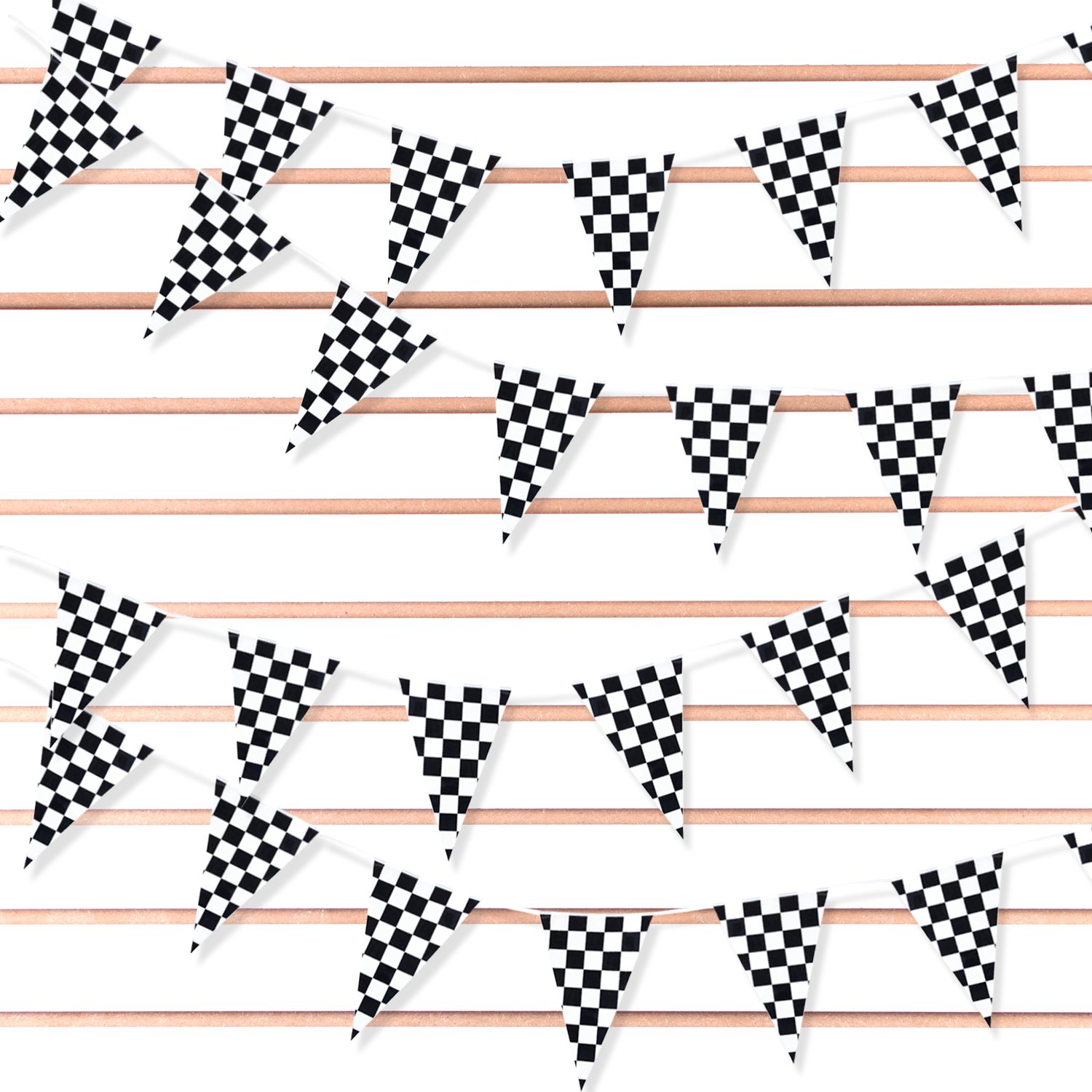 100 Foot Long Race Track Car Finish Line Black and White Plastic Pennant Party Checker Pattern String Curtain Banner for Decorations, Birthdays, Event Supplies, Festivals, Children & Adults