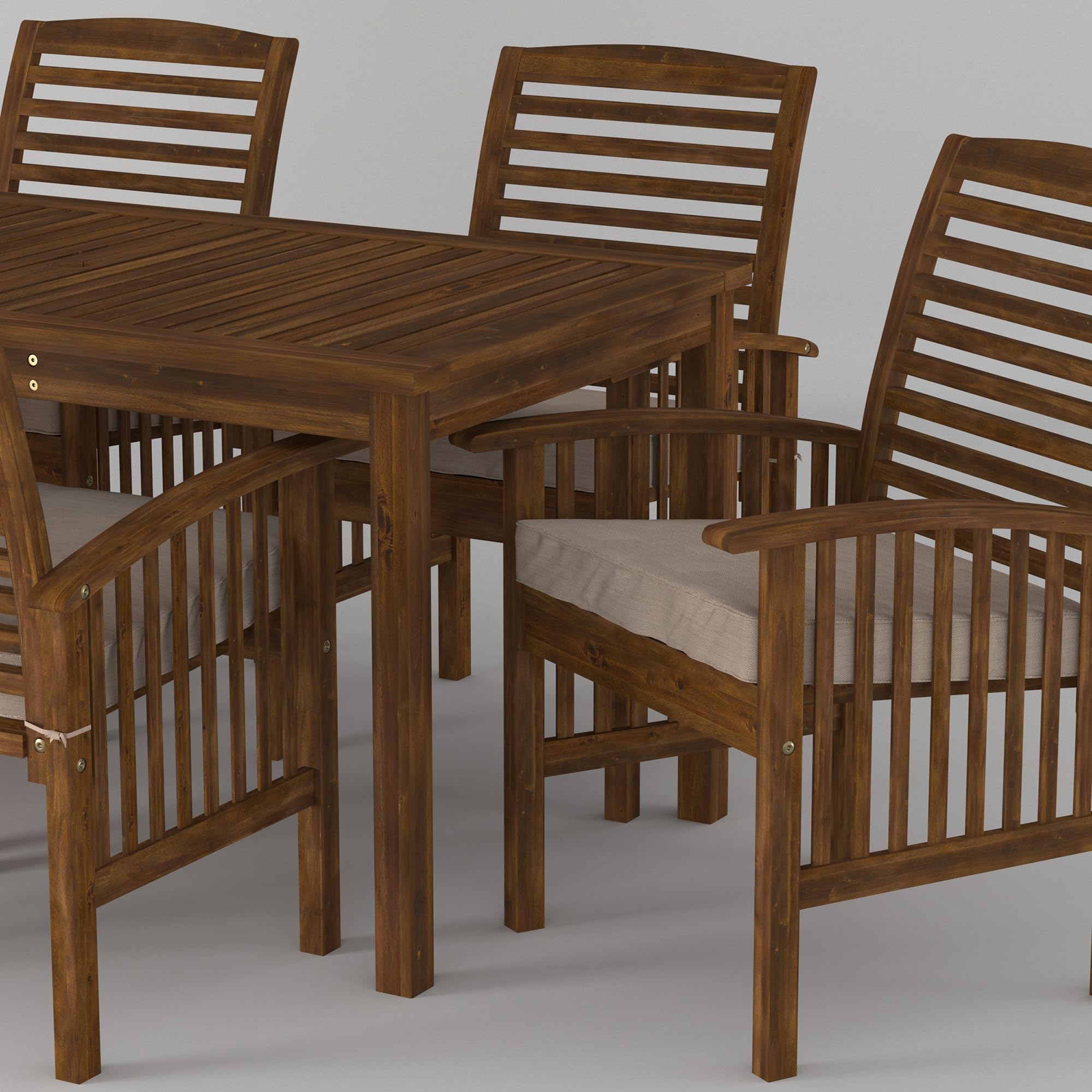 Walker Edison Rendezvous Modern 7 Piece Solid Acacia Wood Outdoor Dining Set, Set of 7, Dark Brown