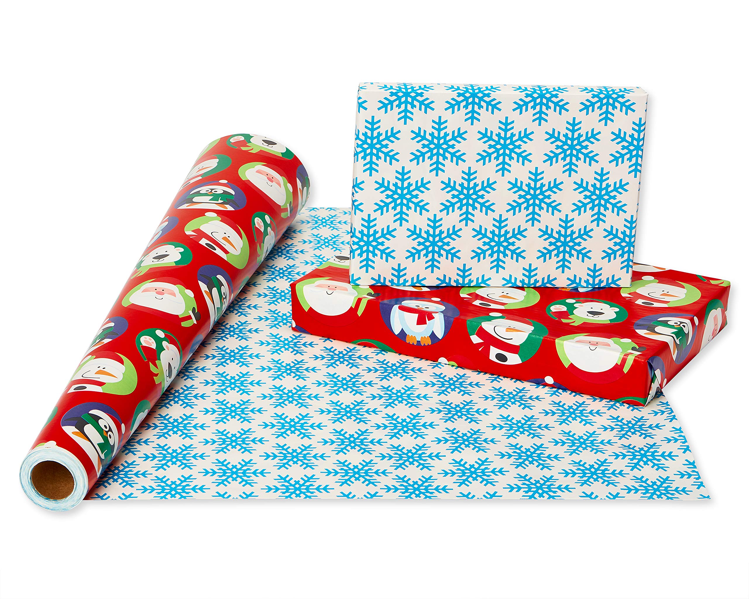 American Greetings 175 sq. ft. Reversible Kids Christmas Wrapping Paper, Santa and Snowflakes (1 Jumbo Roll 30 in. x 70 ft.)