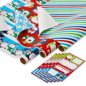 American Greetings 225 sq. ft. Christmas Wrapping Paper Set with Cut Lines, Santa, Stripes, Reindeer, Polka Dots and Snowmen (9 Rolls 30 in. x 10 ft., 60 Gift Tags)