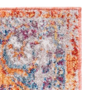 SAFAVIEH Bristol Collection Area Rug - 10' x 14', Blue & Orange, Boho Chic Medallion Distressed Design, Non-Shedding & Easy Care, Ideal for High Traffic Areas in Living Room, Bedroom (BTL350S)