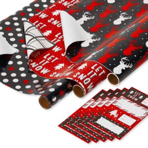 American Greetings 225 sq. ft. Christmas Wrapping Paper Set with Cut Lines, Santa, Stripes, Reindeer, Polka Dots and Snowmen (9 Rolls 30 in. x 10 ft., 60 Gift Tags)