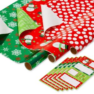 American Greetings 225 sq. ft. Christmas Wrapping Paper Set with Cut Lines, Santa, Stripes, Reindeer, Polka Dots and Snowmen (9 Rolls 30 in. x 10 ft., 60 Gift Tags)