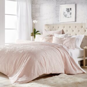 chf solid medallion 3-piece microsculpt duvet cover set, full/queen, blush