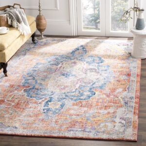 SAFAVIEH Bristol Collection Area Rug - 10' x 14', Blue & Orange, Boho Chic Medallion Distressed Design, Non-Shedding & Easy Care, Ideal for High Traffic Areas in Living Room, Bedroom (BTL350S)