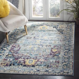 safavieh crystal collection accent rug - 2'2" x 5', teal & purple, medallion distressed design, non-shedding & easy care, ideal for high traffic areas in entryway, living room, bedroom (crs503d)