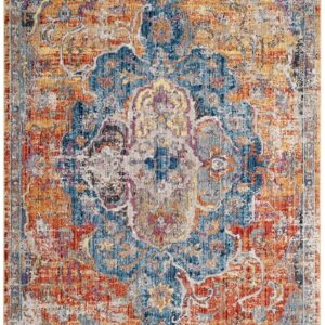 SAFAVIEH Bristol Collection Area Rug - 10' x 14', Blue & Orange, Boho Chic Medallion Distressed Design, Non-Shedding & Easy Care, Ideal for High Traffic Areas in Living Room, Bedroom (BTL350S)