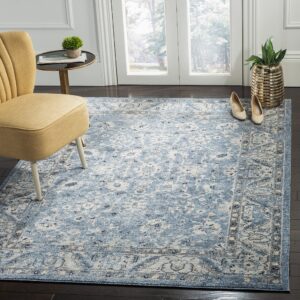 safavieh charleston collection area rug - 6'7" square, navy & light grey, oriental distressed design, non-shedding & easy care, ideal for high traffic areas in living room, bedroom (chl413n)