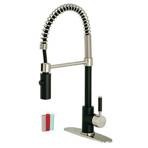 kingston brass ls8779dkl kaiser pre-rinse kitchen faucet, 8 inch in spout reach, matte black/brushed nickel