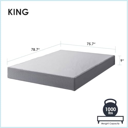 Best Price Mattress King Box Spring, 9" High Profile with Heavy Duty Steel Slat Mattress Foundation Fits Standard Bed Frame, King Size