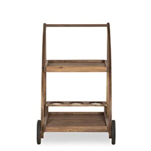 Linon Chandler Acorn Finished Acacia Wood Outdoor Bar Trolley with Three Bottle Glass Holders