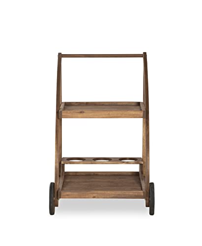 Linon Chandler Acorn Finished Acacia Wood Outdoor Bar Trolley with Three Bottle Glass Holders