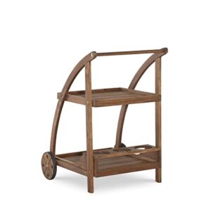 Linon Chandler Acorn Finished Acacia Wood Outdoor Bar Trolley with Three Bottle Glass Holders