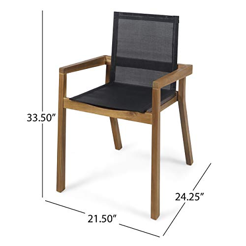 Christopher Knight Home Jimmy Outdoor Acacia Wood and Mesh Dining Chairs (Set of 2), Teak Finish