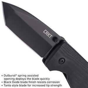 CRKT Gungho EDC Folding Pocket Knife: Everyday Carry, Black Tanto Blade, Assisted Open, G10 Handle, Reversible Pocket Clip 7740