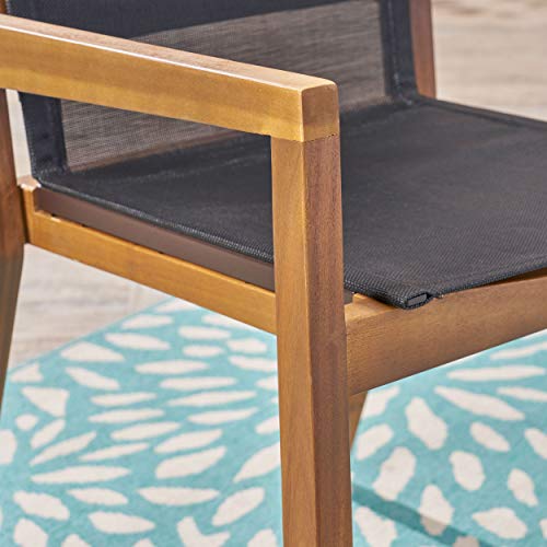 Christopher Knight Home Jimmy Outdoor Acacia Wood and Mesh Dining Chairs (Set of 2), Teak Finish