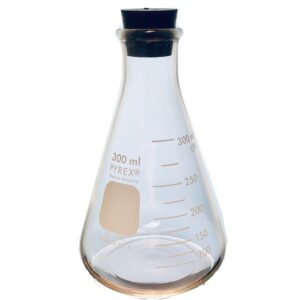 corning pyrex® #4980-300, 300ml narrow mouth erlenmeyer flask with rubber stopper (single)