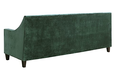 Iconic Home Camren Sofa Velvet Upholstered Swoop Arm Silver Nailhead Trim Espresso Finished Wood Legs Couch Modern Contemporary, Green