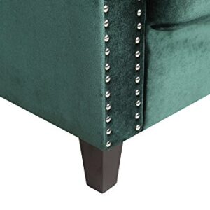 Iconic Home Camren Sofa Velvet Upholstered Swoop Arm Silver Nailhead Trim Espresso Finished Wood Legs Couch Modern Contemporary, Green