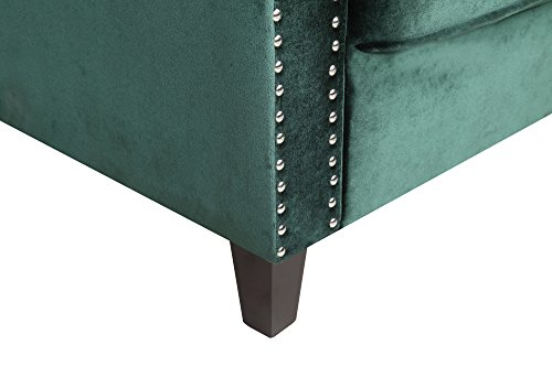 Iconic Home Camren Sofa Velvet Upholstered Swoop Arm Silver Nailhead Trim Espresso Finished Wood Legs Couch Modern Contemporary, Green