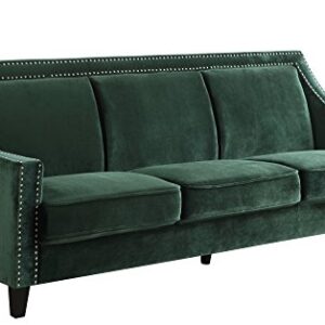 Iconic Home Camren Sofa Velvet Upholstered Swoop Arm Silver Nailhead Trim Espresso Finished Wood Legs Couch Modern Contemporary, Green